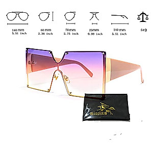 mincl/Oversized Shield Sunglasses Woman 2019 Fashion Luxury Shades UV400 Vintage Flat Top Futuristic Sunglasses (purple&pink)