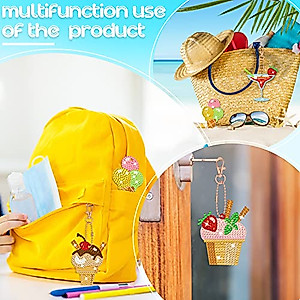 12 Pcs Diamond Painting Keychain Kits Double Sided Diamond Painting Key Rings Full Diamond Art Keychain Summer DIY Diamond Art Ornaments for Adults Kids Purse Backpack Handbag(Cocktail, Ice Cream)