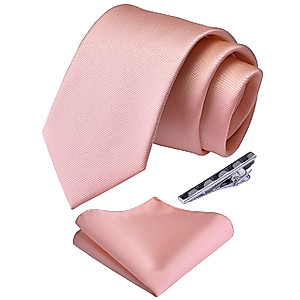 Branduce Rose Gold Tie for Wedding Men Business Solid Classic Necktie Pocket Square and Tie Clip Set (TA01-23)