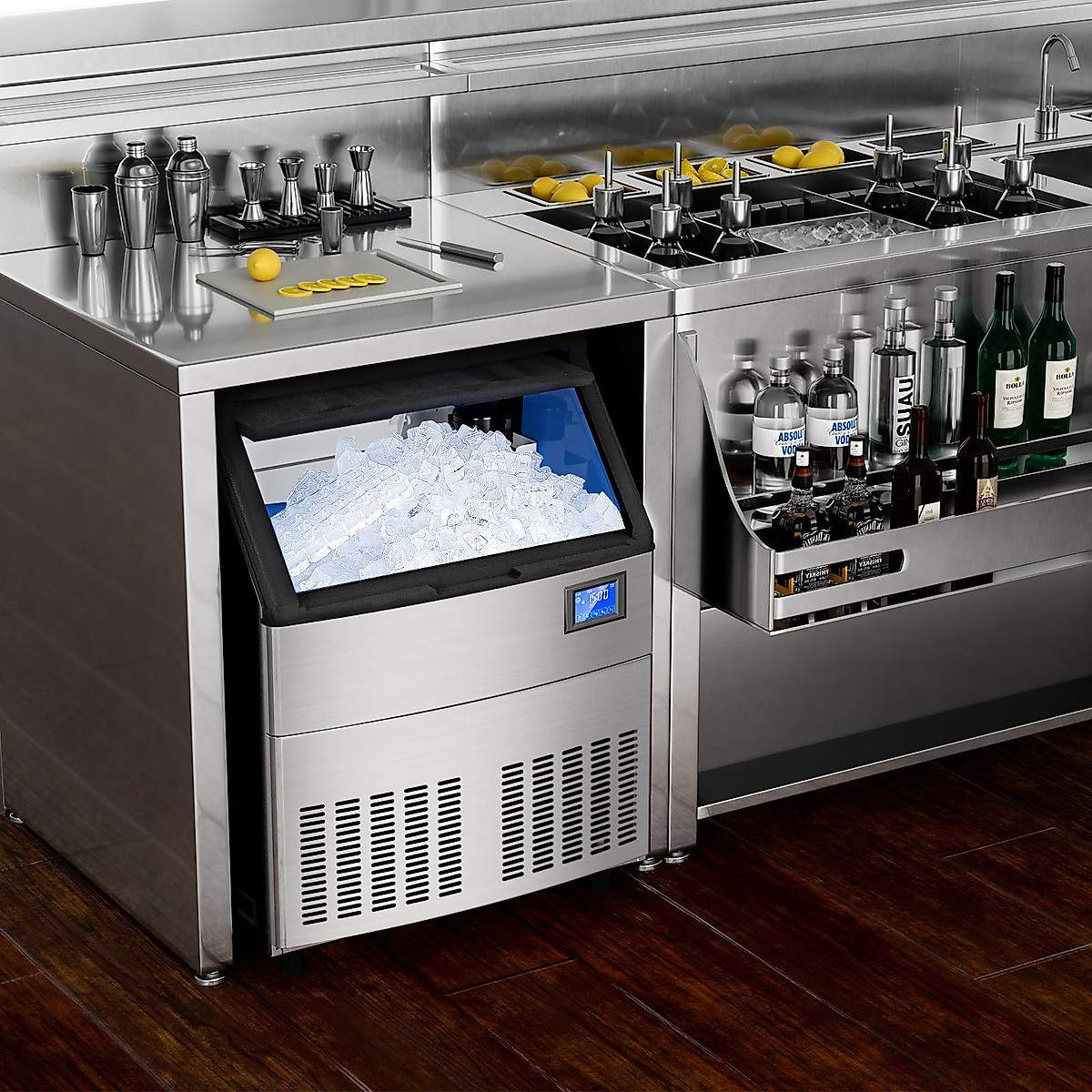 COTLIN Commercial Ice Maker Machine 320LBS/24H with 100LBS Storage Bin, 26” Air Cooled Under Counter Ice Machine with 10LBS Ice Bags Freestanding Clear Cube Ice Maker for Home Bar Restaurant, 115V