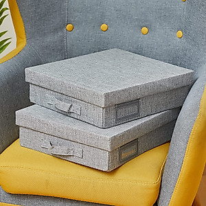 Mocolerno Linen Scrapbook Storage Box Photo Boxes Storage Document Letter File Box with Lid 14'' x 13''x 4'' Gray (1 pack)