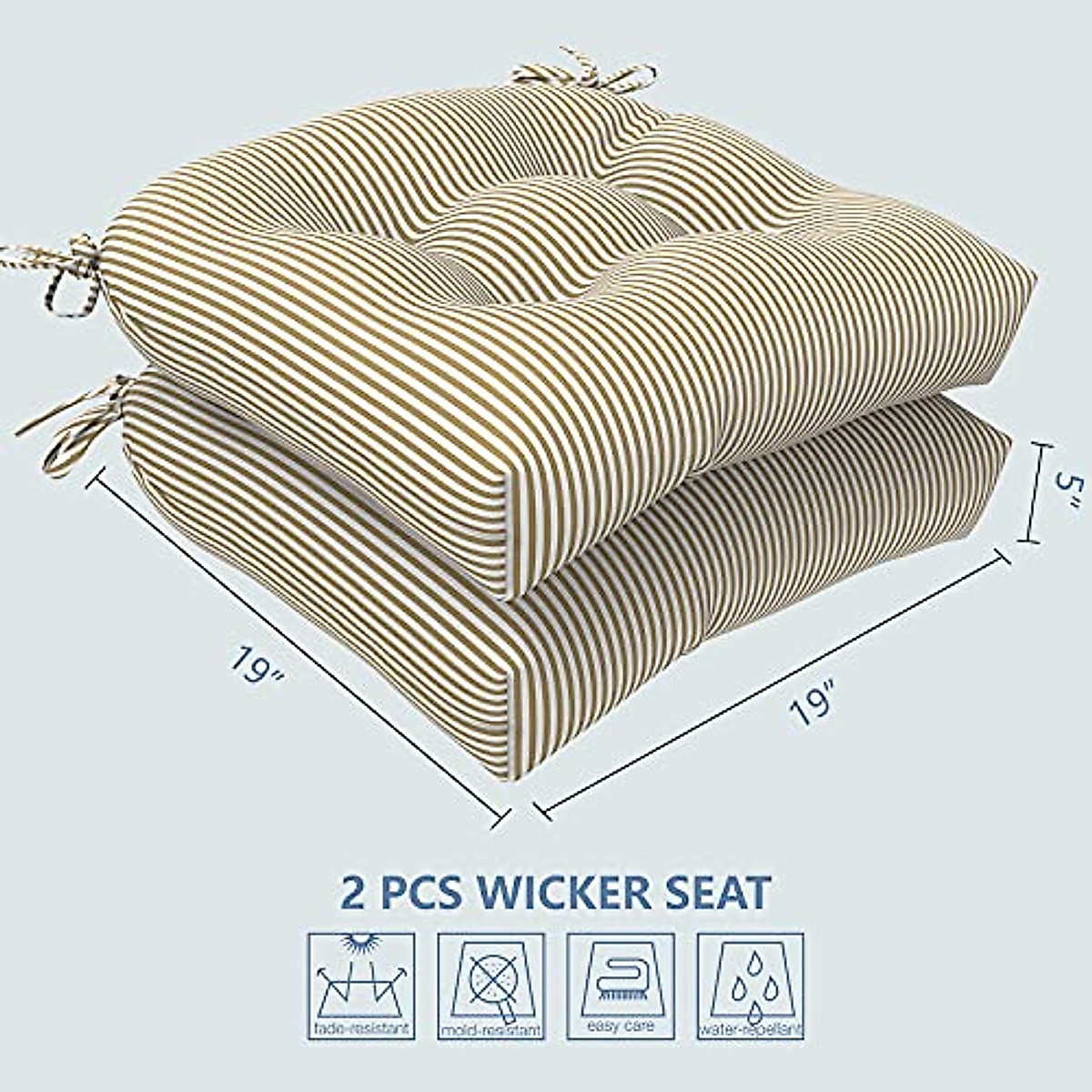 LVTXIII Outdoor Seat Cushions Seasonal Tufted Chair Cushions, Patio Chair Pads for Dining Chairs, Office Armchairs and Garden Furniture Decoration (Round Back, 19”x19”x5”, Stripe Beige, 2 Pack)