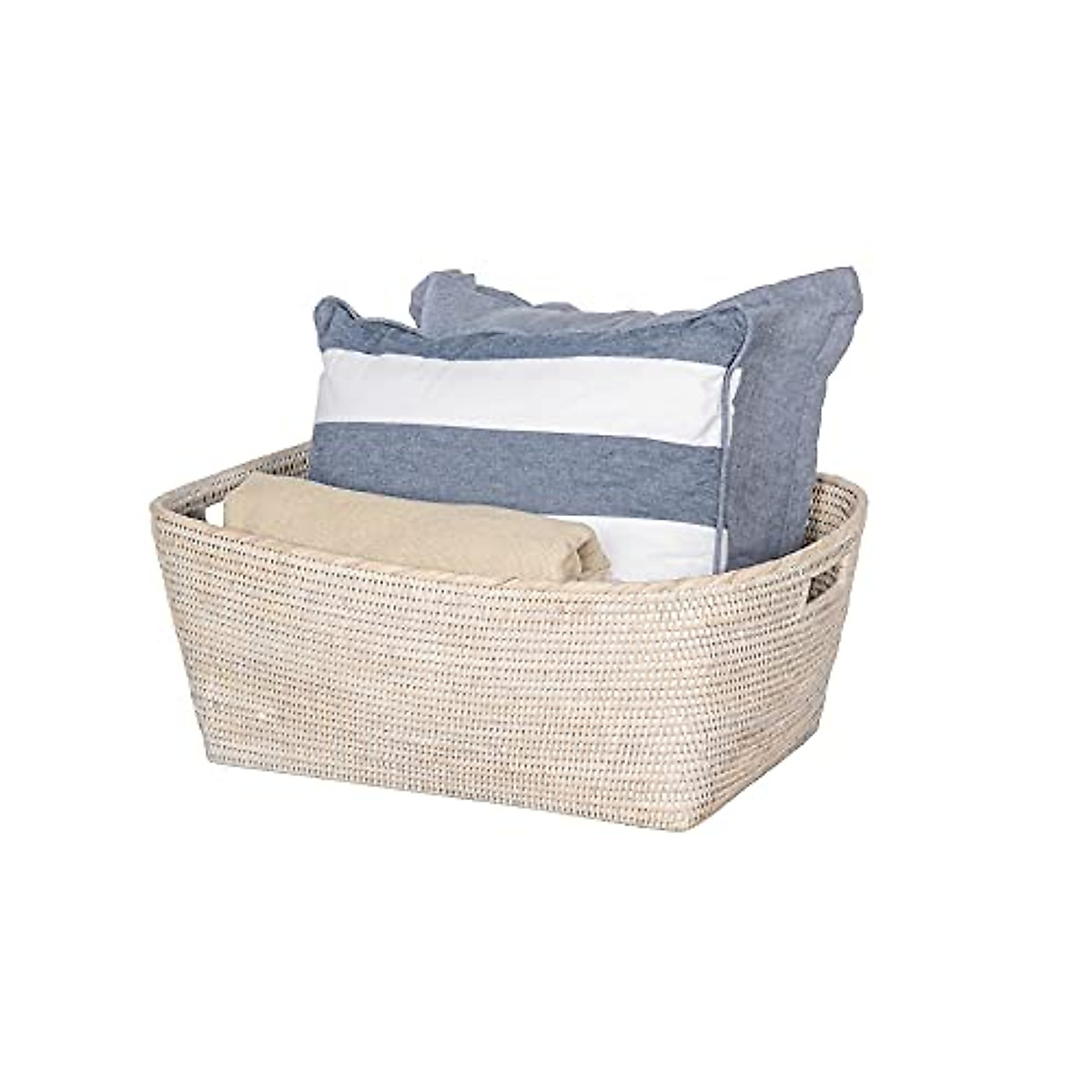 La Jolla Rattan Oblong Storage Basket, White-Wash, Large