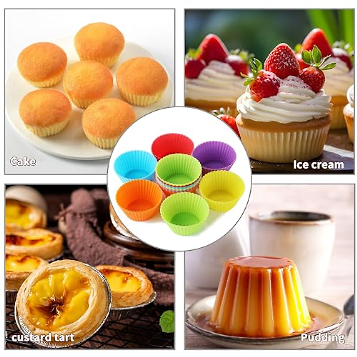 24 PCS Silicone Cupcake Liners, OHOLA Reusable Baking Muffin Cups Liners for Cupcakes, Multicolor, Dishwasher Safe