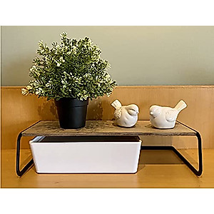 Pantry Shelf Cupboard Organizers Kitchen Cabinet, 2 Tier Stackable Organizers for Counter Pantry Storage Bathroom Bedroom Office Table Desk Space Saving Steel Frame Wooden Board Rust Resistant Black