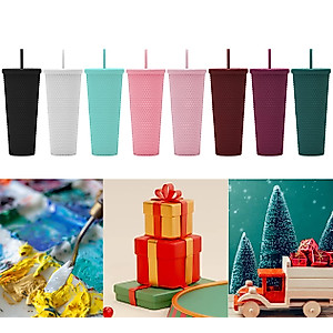 Essasea 24oz Fully Studded Tumbler.Matte Pink Studded Tumbler with Lid and Straw.Reusable Double Walled Insulated Travel Tumbler.Plastic Acrylic Pastel Colored Tumbler Cup for Iced Coffee Smoothie.