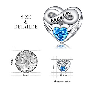 FOREVER QUEEN March Birthstone Charms for Charms Bracelet- 925 Sterling Silver Bead Endless Love Charms, Happy Birthday Charms for Bracelet and Necklace