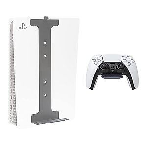 HIDEit Mounts - Wall Mount & Controller Bundle for PS5 - Includes Steel Wall Mount & Rubber Dipped Controller Holder - Patented Wall Mount for PlayStation 5 Disc & Digital - Not PS5 Slim Compatible