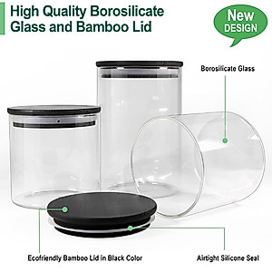 Urban Green Glass Jars with Black Lids, Glass food storage sets with airtight black lids, Glass Canisters Sets with Bamboo Lids (3 Sets of 20oz + 3 Sets of 30oz)