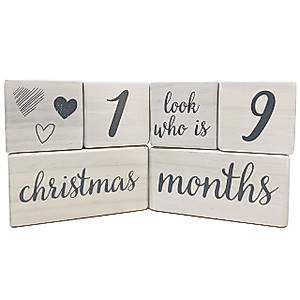 Pondering Pine Baby Milestone Blocks - Natural White Stain Pine Wood with Weeks Months Years Grade and Holidays, Newborn Weekly Monthly First Year Picture Props, 6 Block Milestones Age Set with Bag
