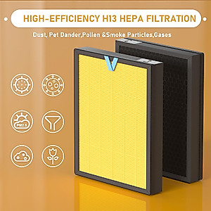 Vital 100S Pet Allergy Filter Replacement Compatible with LEVOIT Vital 100S Air Puri-fier, 3-in-1 True HEPA, Activated Carbon Filter, Vital 100S-RF-PA (LRF-V102-YUS) 2 Pack