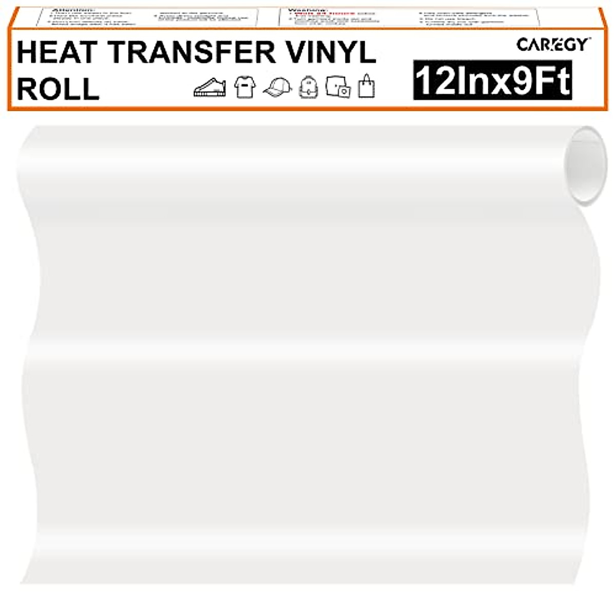 CAREGY Iron on Vinyl Heat Transfer Vinyl Roll HTV (12''x9',White)