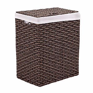 Seville Classics Premium Handwoven Portable Laundry Bin Basket with Carrying Handles, Household Storage for Clothes, Linens, Sheets, Mocha Brown, Rectangular Hamper