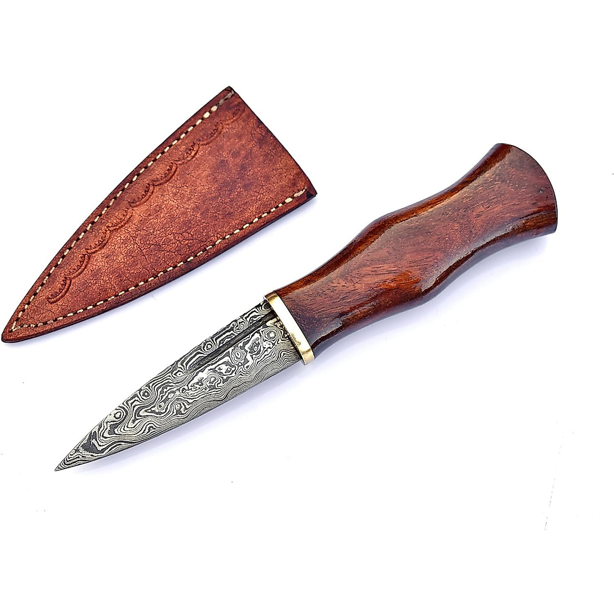 GLORIUS CRAFT Handmade Damascus Hunting Knife with Leather Sheath - Ideal for Skinning, Camping, Outdoor -Fixed Blade Bushcraft Knife with Walnut Wood Handle - Predator Hunter,