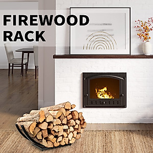 Curved Firewood Rack Firewood Holder: Heavy Duty Curved Wood Rack Outdoor - Fireplace Black Wood Log Storage Rack 22Inch