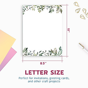 Leaf Border Stationery Writing Paper 100 Sheets, Greenery Letterhead Paper 8.5 x 11 Inches, Elegant Writing Paper, Pretty Stationary Paper, Decorative Printer Paper