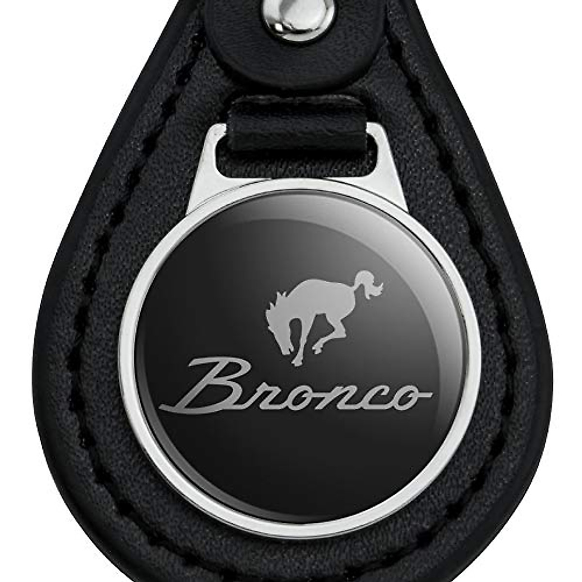 Black Leather Ford Bronco Chrome Logo Keychain