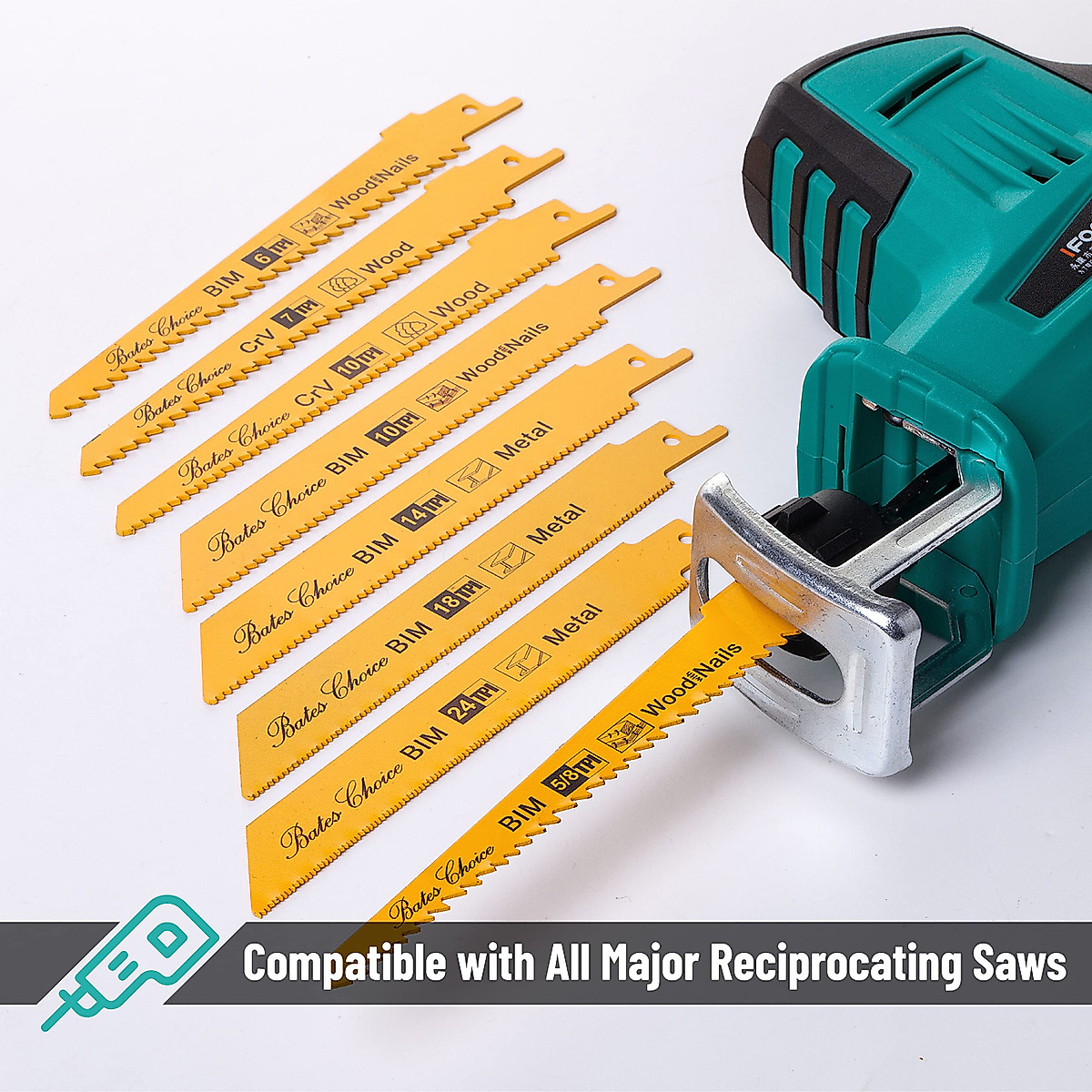 Bates- Reciprocating Saw Blades, 8 Pack, 6 inch, Saw Blade, Reciprocating Saw Blades Wood, Reciprocating Saw Blades Metal, Saw Blades Reciprocating Saw, Metal Cutting Reciprocating Saw Blades