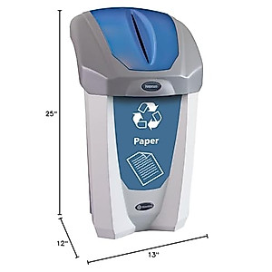 Glasdon Nexus 8G Paper Recycling Bin (Gray, Blue Sticker) – 8-Gallon Paper Recycling Container for Indoor Use – Compact Office Recycling Bin for Used Paper – Plastic