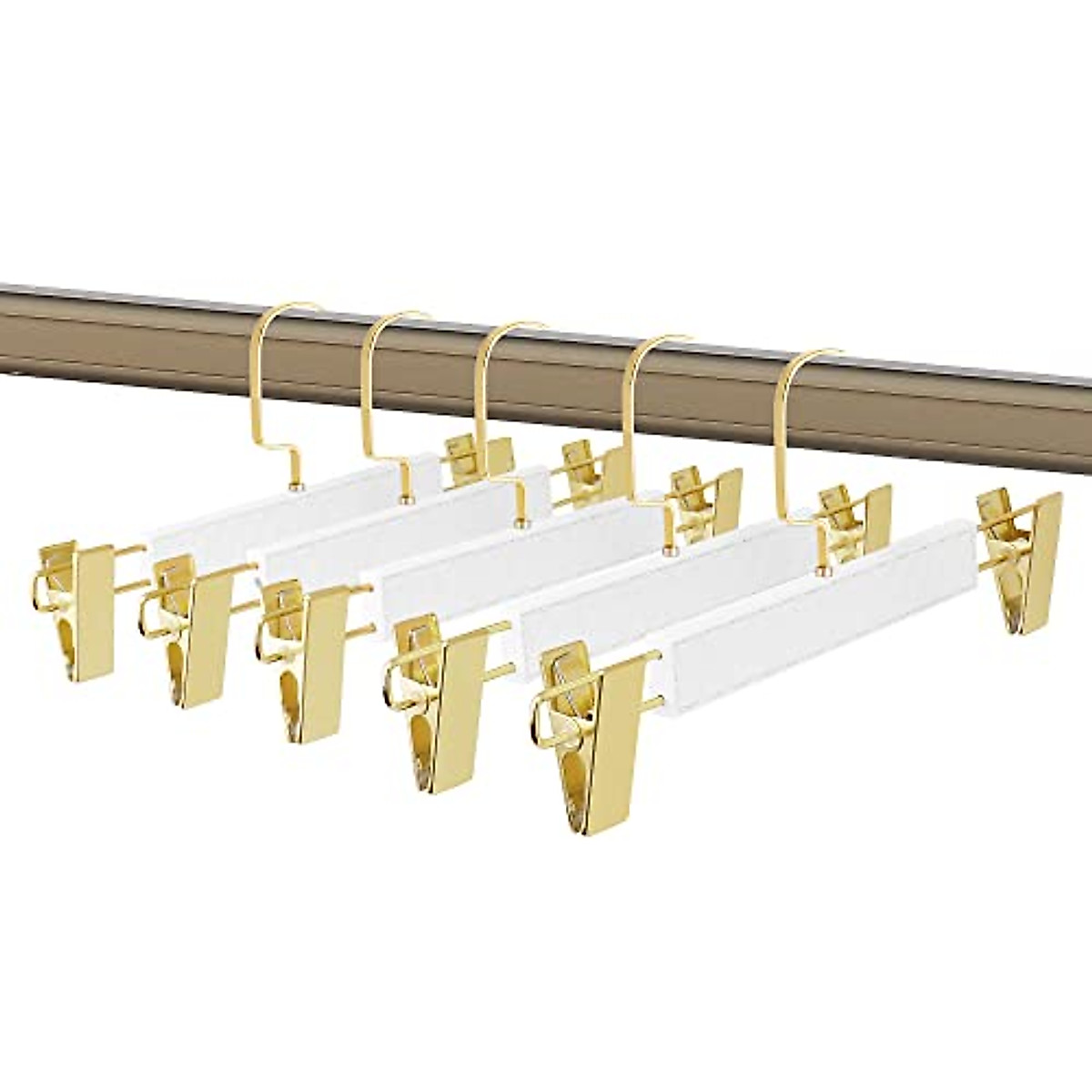 16 Pack Gold Pants Hangers,Plastic Skirt Hangers with Gold Clips,Premium Pants Hangers for Clothes Coat 360° Swivel Hook(Gold-16 Pack)