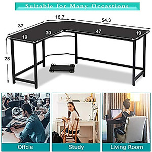 Computer Desk Modern L Shaped Desk, L Corner Desk Gaming Desk PC Laptop Study Wood Table Workstation,Home Office Save Space Study Writing Table with CPU Stand and 15mm MDF,66 Inch,Wood & Metal (Black)