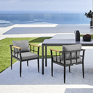 Armen Living Beowulf Modern Outdoor Patio Dining Chair, Set of 2, Black