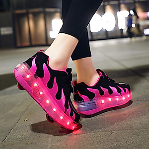 Ehauuo Kids Two Wheels Shoes with Lights Rechargeable Roller Skates Shoes Retractable Wheels Shoes LED Flashing Sneakers