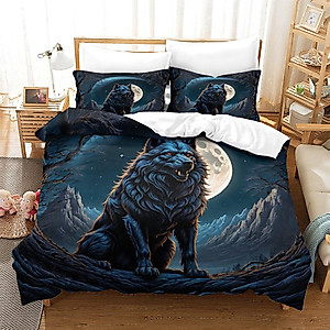 EVMILA Gothic Wolf for Teens and Adults Duvet Cover Quilt Cover 3D Print Scary Night Comforter Covers Soft Microfiber with Zipper Closure Bedding Set with Pillow Cases 3 Pieces Twin（173x218cm）