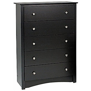 Prepac Sonoma 6-Drawer Double Dresser for Bedroom, 16" D x 59" W x 29" H, Washed Black & Sonoma 5-Drawer Chest for Bedroom, 16" D x 31.5" W x 45.25" H, Black