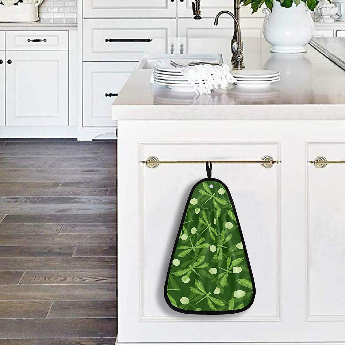 visesunny Cute Green Dragonflies Hand Towel for Kitchen Bathroom Decor Soft Absorbent Cotton Dish Towel with Hanging Loop Botton Cleaning and Drying Washcloth