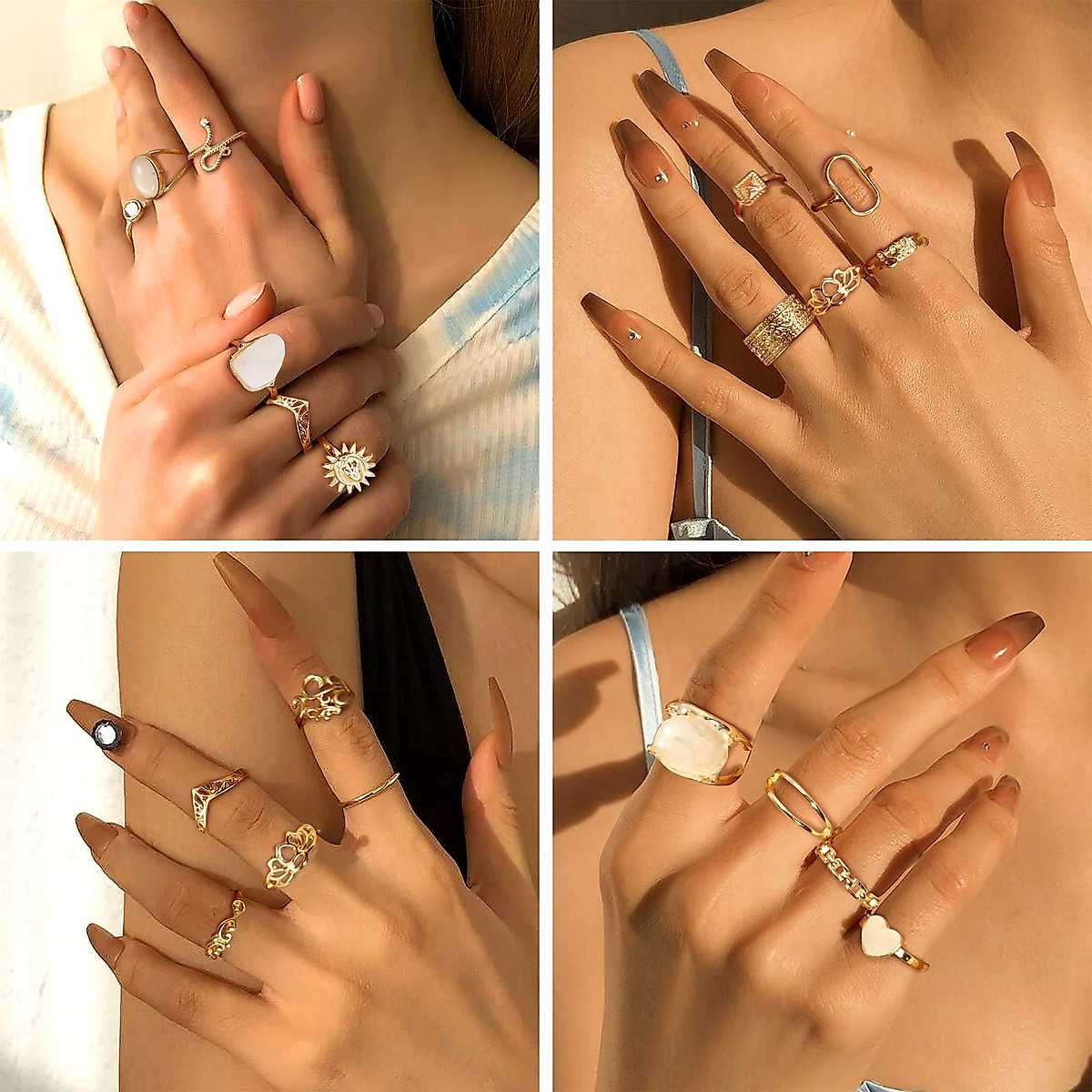 Subiceto 70 Pcs Vintage Crystal Ring Set Silver Knuckle Rings for Women Bohemian Stackable Joint Rings Retro Boho Stacking Joint Finger Rings Pack Gold