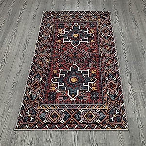 Ottomanson Machine Washable Wrinkle Free Oriental Design Cotton 3x6 Traditional Flatweave Area Rug for Living Room, Bedroom, Kitchen, Bathroom, 2'7'' x 6', Red