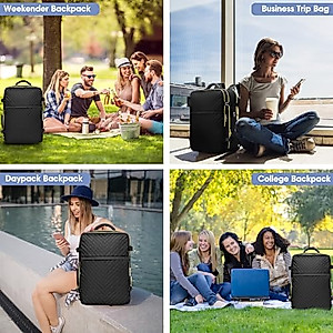 Large Carry On Travel Backpack - Flight Approved Waterproof Anti-Theft Luggage Daypack for Women Men Fit 17 Inch Laptop Business Weekender Overnight Backpack College Bag Personal Item Size Black