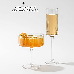 JoyJolt Fluted Coupe Glasses – ELLE 10oz Cocktail Coupe Glasses Set of 2 Ribbed Coupe Glass. Unique Champagne Coupe Glasses, Ribbed Martini Glass or Cocktail Glasses. Vintage Style Drinking Glasses