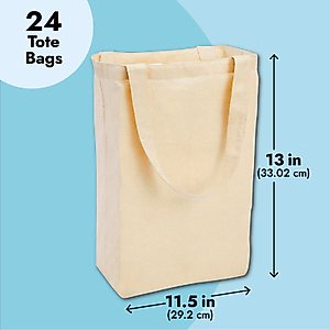 Juvale Set of 24 Bulk Blank Cotton Canvas Tote Bags for Women, DIY, Arts and Crafts Projects, Reusable Shopping Bags for Groceries, Supplies, Cloth Gift Bags, 13x11.5 in