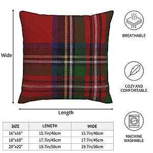 ChangQingArt Checkered Pillow Covers 16x16 Inch, Green Scottish Tartan Red Abstract Ancient Antique Black Double Sided Decorative Pillows Cases Throw Pillows Covers