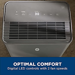 GE Smart Energy Star Portable Dehumidifier w/WiFi for Basement, Bedroom, Bathroom, Garage, Large Rooms up to 4500 Sq Ft, 50Pint w/Removable Bucket & Continuous Drain Connect for Auto/Manual Drainage