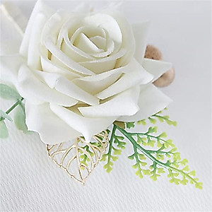 Jackcsale White Wrist Corsage and Boutonniere Set, Groomsmen Boy Boutonniere Bridesmaids Girl Corsage Wristlet Set for Wedding Party Prom Accessories Suit Decorations (Corsage and Boutonniere)