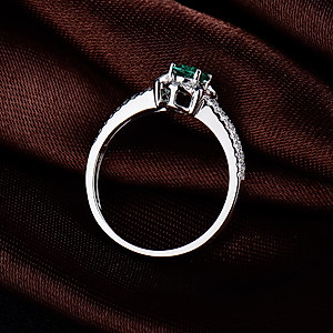 Lanmi Antique 14K White Gold Natural Green Emerald Rings Brilliant Diamond Engagement Wedding for Women Promotion