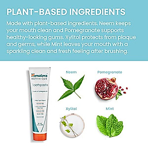 Himalaya Botanique Neem & Pomegranate Toothpaste, Original Formula for Brighter Teeth and Fresh Breath, Fluoride Free, 5.29 oz, 2 Pack