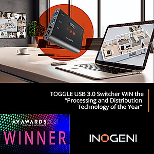 Toggle by INOGENI, Video Conference USB switcher (BYOD/BYOM), Plug and Go, Up to 3 Devices, Professional Device