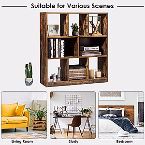 Tangkula Industrial Wooden Bookcase, Freestanding Bookshelf with Open Shelves, Display Cabinet Shelf & Storage Bookcase for Decorations, Books, Storage Cabinet for Living Room Bedroom (Rustic Brown)