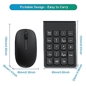 LOONASA Wireless Numeric Keypad, Mini 2.4G 19 Keys Number Pad and Mouse with Batteries, Upgraded Version of 10 Key USB Keypad Portable Silent Extensions Keyboard for Laptop, PC, Desktop, Notebook