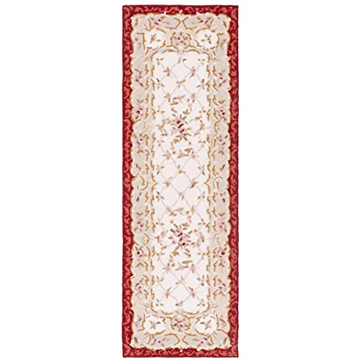 SAFAVIEH Chelsea Collection 2'6" x 8' Ivory / Burgundy HK73A Hand-Hooked French Country Wool Runner Rug