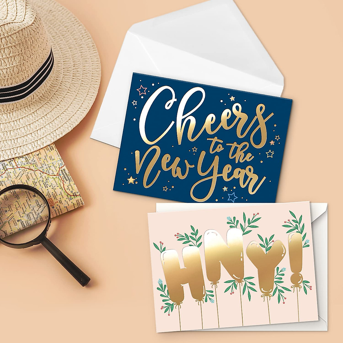 Sweetzer & Orange New Year Cards with Envelopes. 24 Set Box of Holiday Cards. Thick Note Cards and Envelopes, 300gsm Greeting Cards With Envelopes (120gsm). Happy Holidays and Thank You Cards