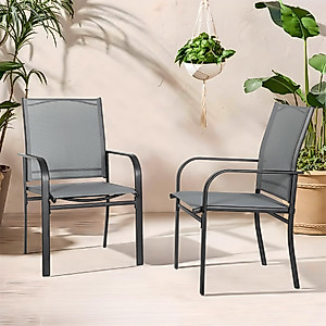 Crownland Outdoor Wrought Iron Dining Chairs Set of 6, Patio Textilene Dining Chair with High Backrest, Metal Frame Furniture Chairs with Armrests for Yard, Deck, Backyard, Lawn, Poolside (Grey)