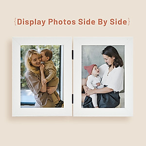 Golden State Art, 5x7 Double Picture Frame Vertical Hinged Photo Frame 2 Opening Folding Family Frames Collage, with Real Glass (5x7, White, 1-Pack)
