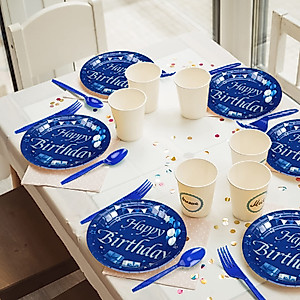 Yingzhao 240 Pcs Navy Blue happy Birthday Plates and Napkins for Table Decorations Supplies Happy Birthday Dessert Tableware Plates Napkins Forks for 40 Men Birthday Disposable Party Favors