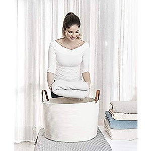 OrganiHaus White Large Baskets for Organizing 20x13| Large Blanket Basket for Living Room | Toy Storage Basket for Kids | Large Rope Basket w/Handles | Big Woven Hamper | Round Basket for Blankets