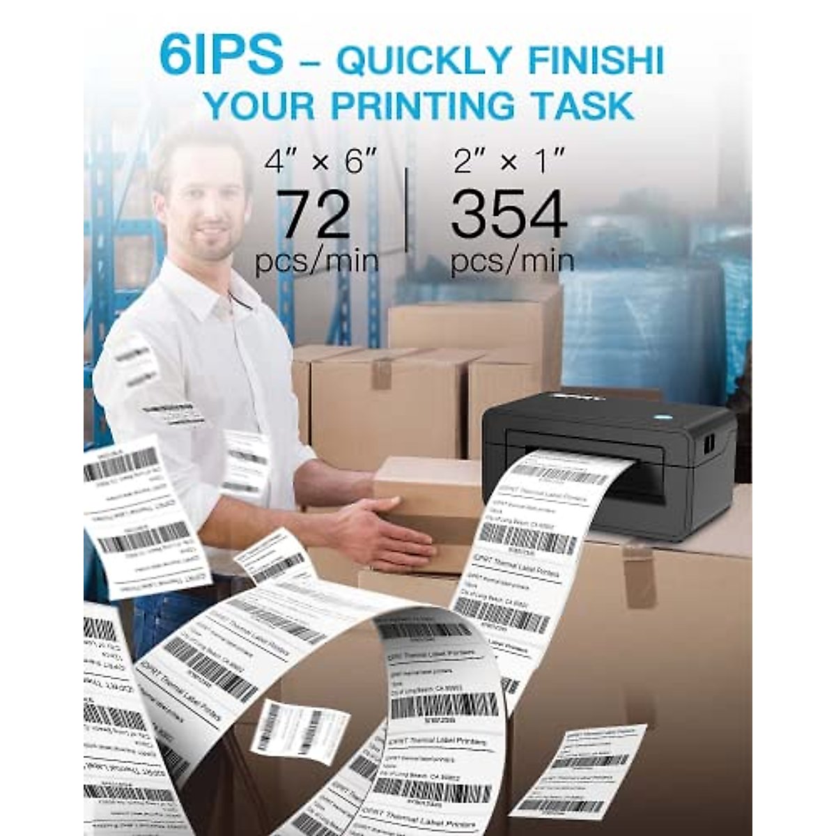 iDPRT Thermal Label Printer SP410 Thermal Shipping Label Printer, 4x6 Label Printer, Thermal Label Maker, Compatible with Shopify, Ebay, UPS, USPS, FedEx, Amazon & Etsy, Support Multiple Systems